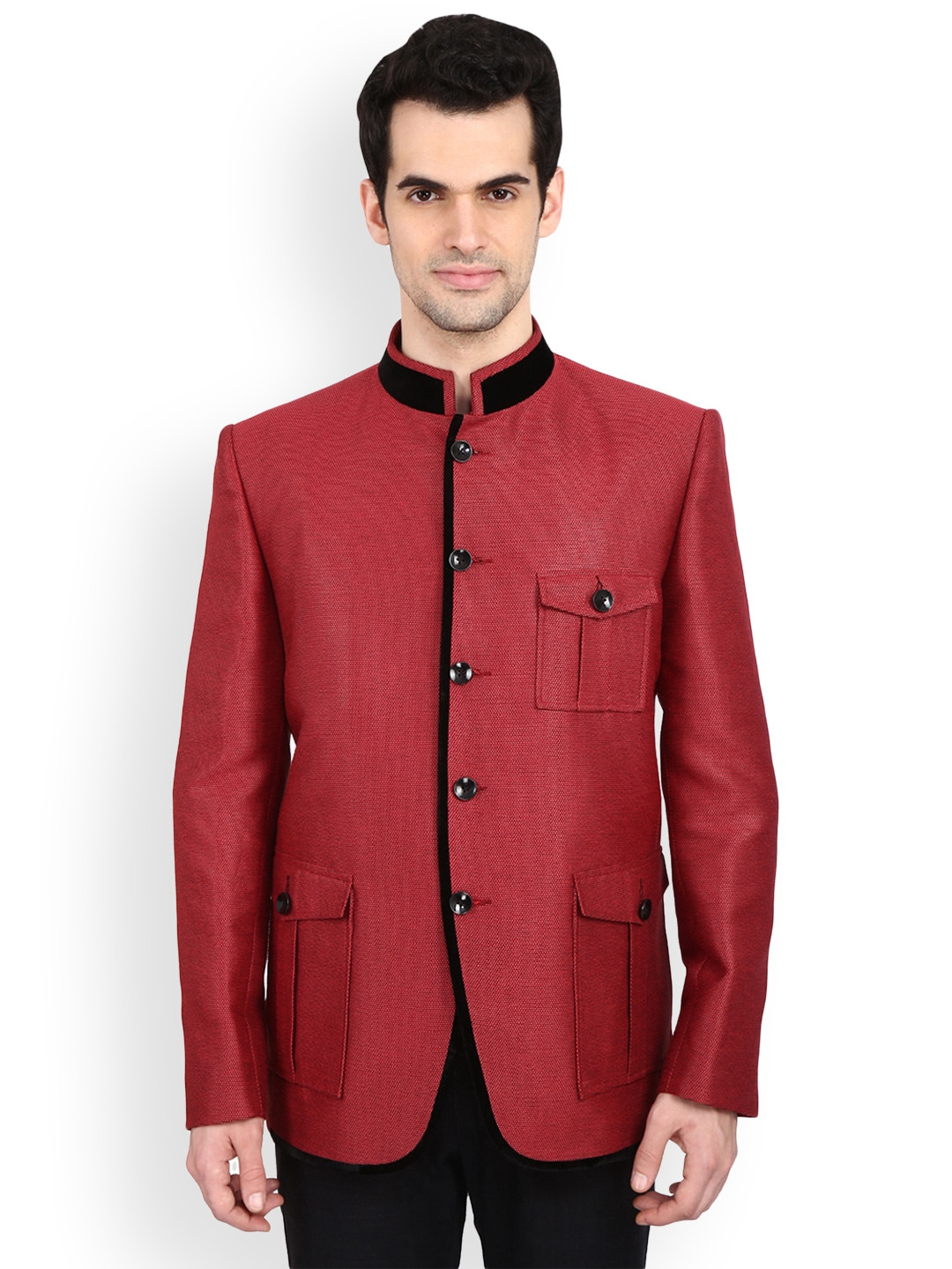 Buy Indian Attire Maroon Regular Fit Ethnic Bandhgala Blazer - Blazers ...
