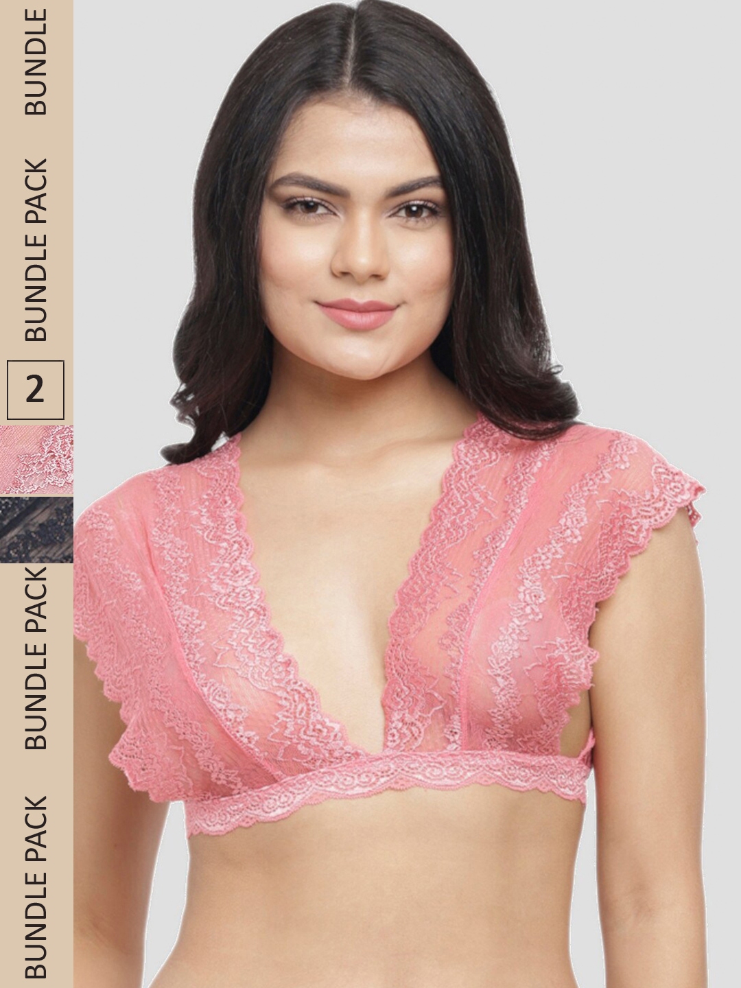 Buy N Gal Pack Of 2 Floral Lace Non Padded Anti Odour Bralette Bra