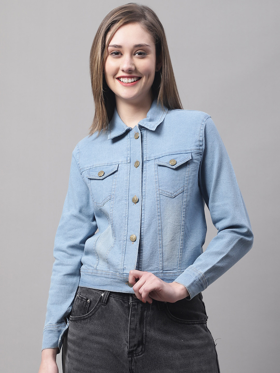 Buy Miaz Lifestyle Women Washed Cotton Lightweight Dry Fit Denim Jacket ...