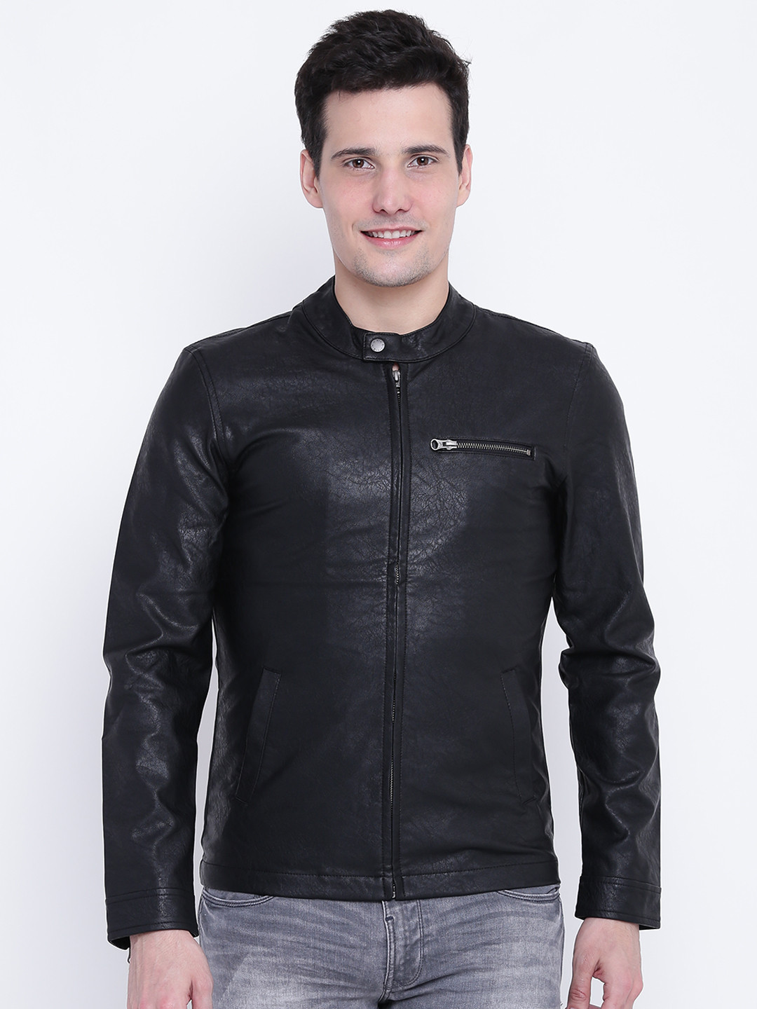 Buy United Colors Of Benetton Men Black Solid Biker Jacket - Jackets ...