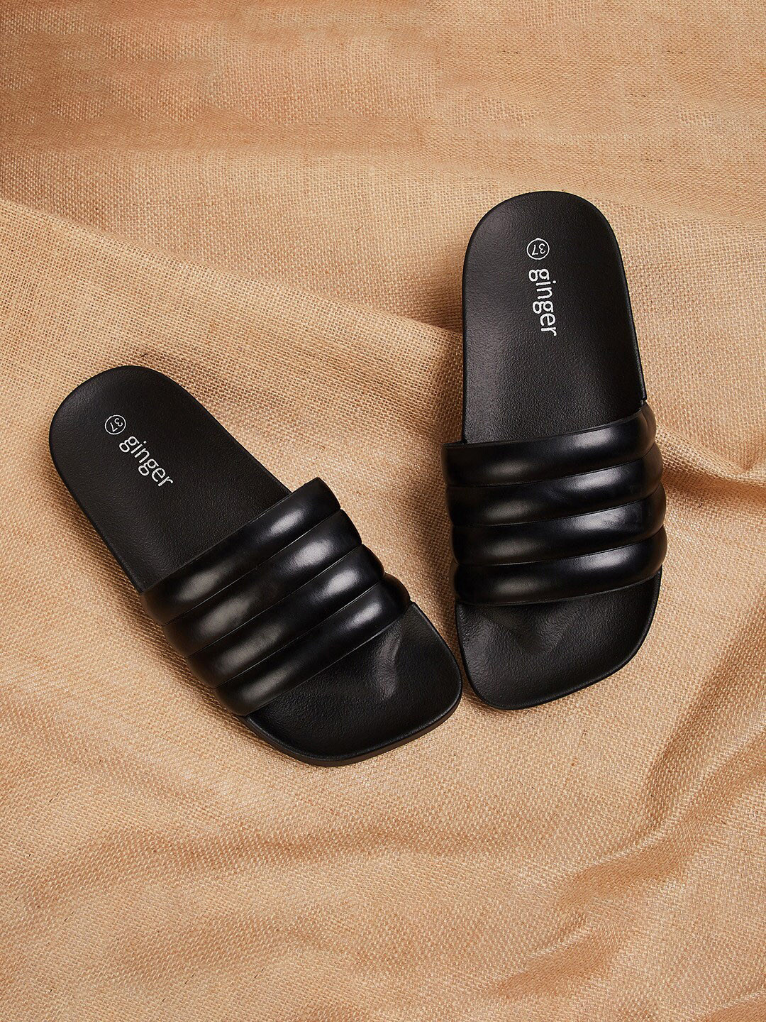 Buy Ginger By Lifestyle Women Black Sliders - Flip Flops for Women ...