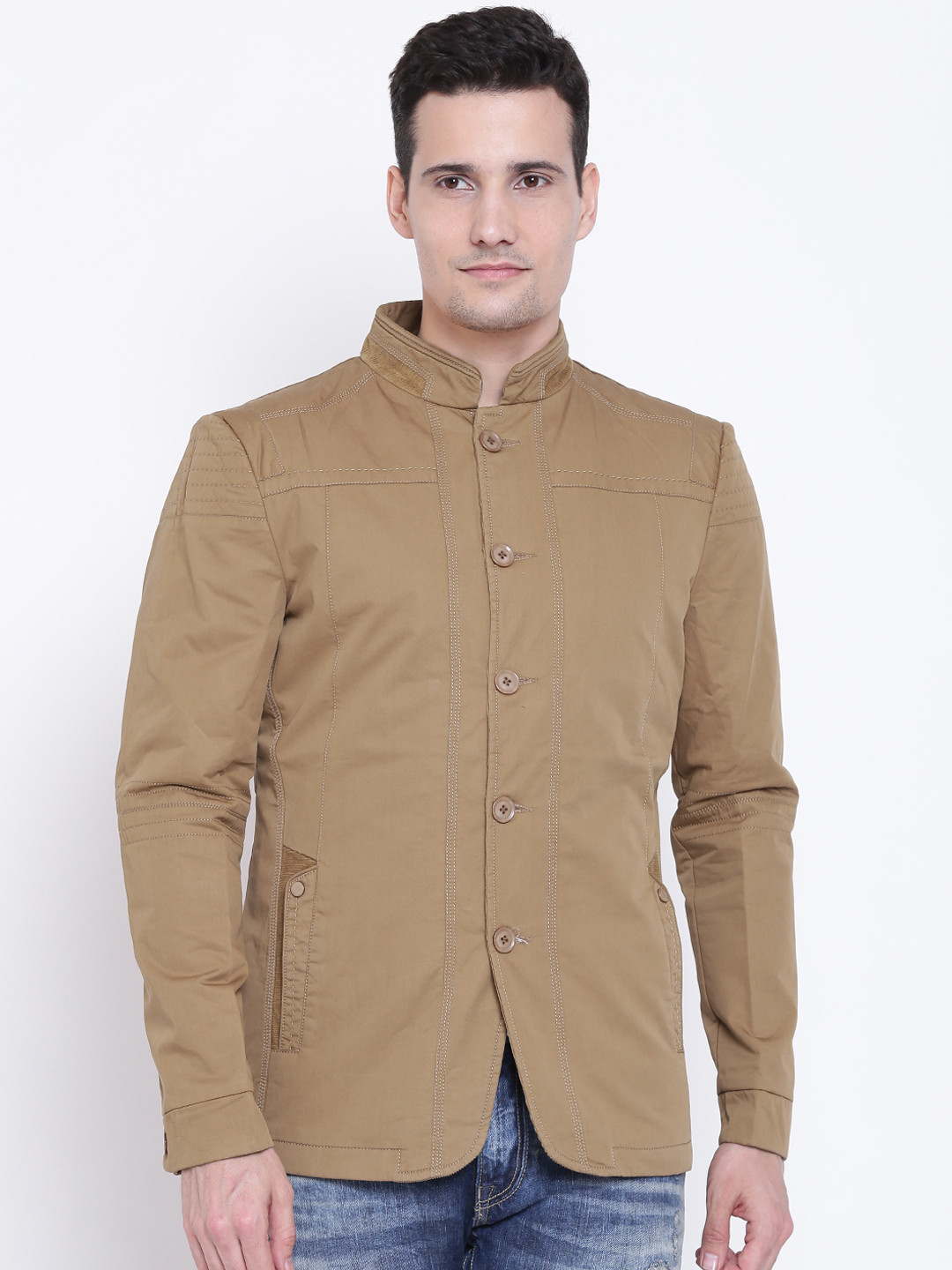 Buy Fort Collins Men Beige Solid Tailored Jacket - Jackets for Men ...