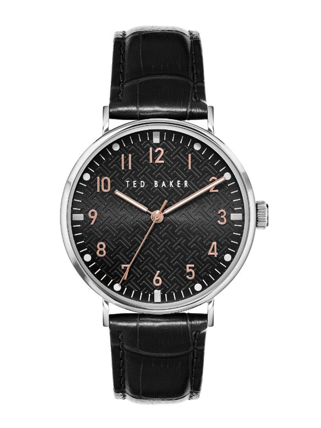 Buy Ted Baker Men Embellished Dial & Black Leather Textured Straps ...