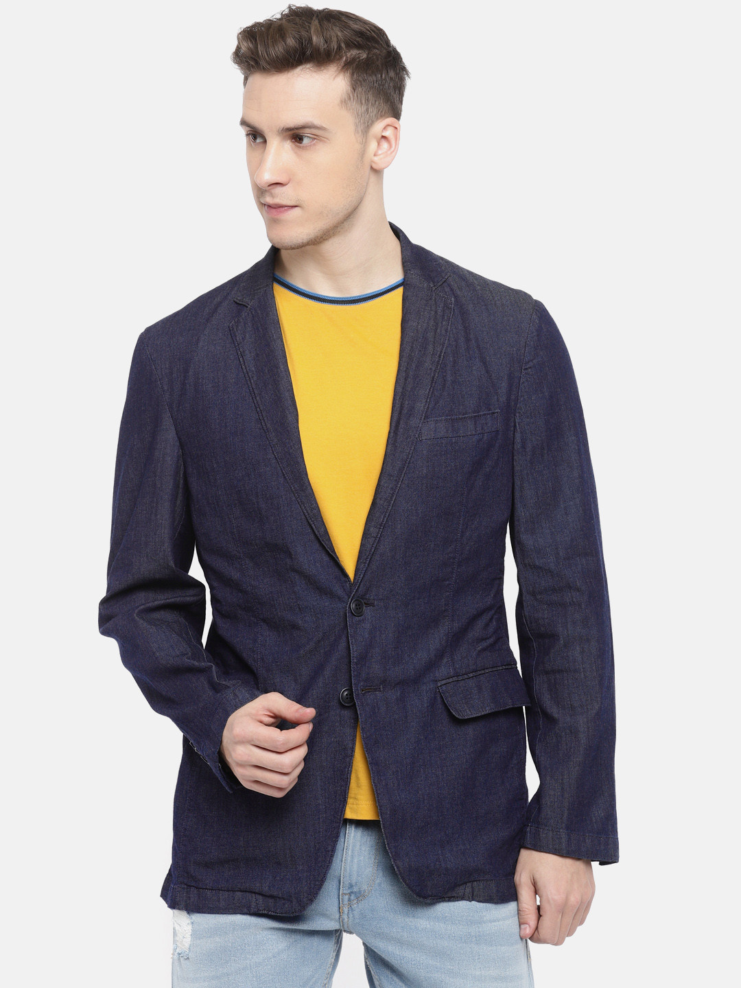 Buy Raymond Navy Slim Fit Single Breasted Casual Blazer - Blazers for ...