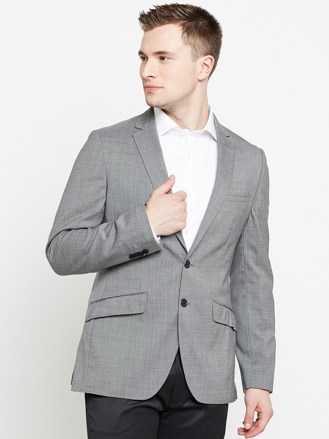 Buy Raymond Men Grey Single Breasted Patterned Slim Fit Woollen Formal ...