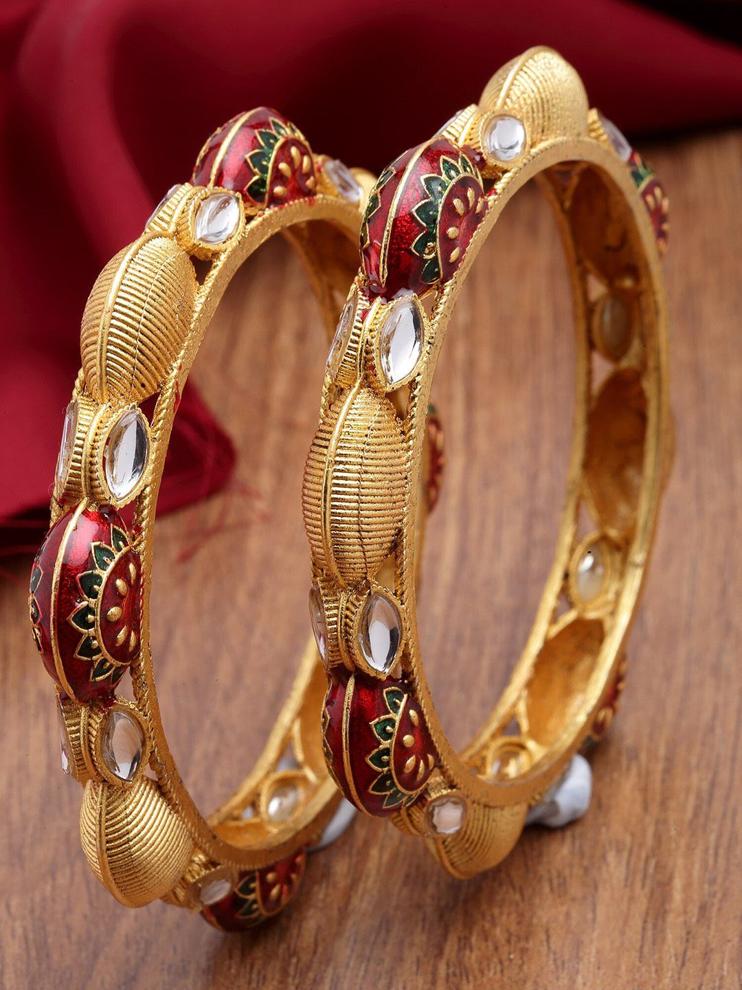 Buy KARATCART Set Of 2 Gold Plated Kundan Studded Bangles - Bangle for ...