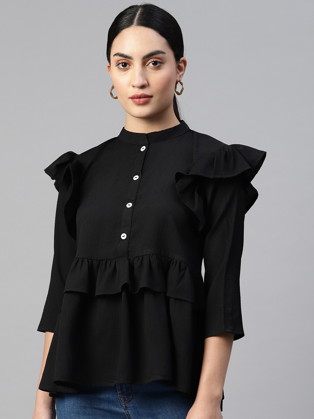 Buy WEAVETECH IMPEX Mandarin Collar Ruffles Scuba Top - Tops for Women ...