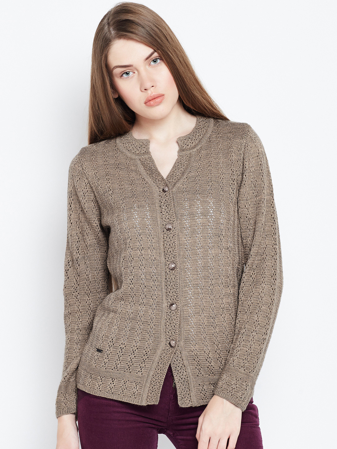 Buy Duke Women Brown Self Design Cardigan - Sweaters for Women 2165612 ...