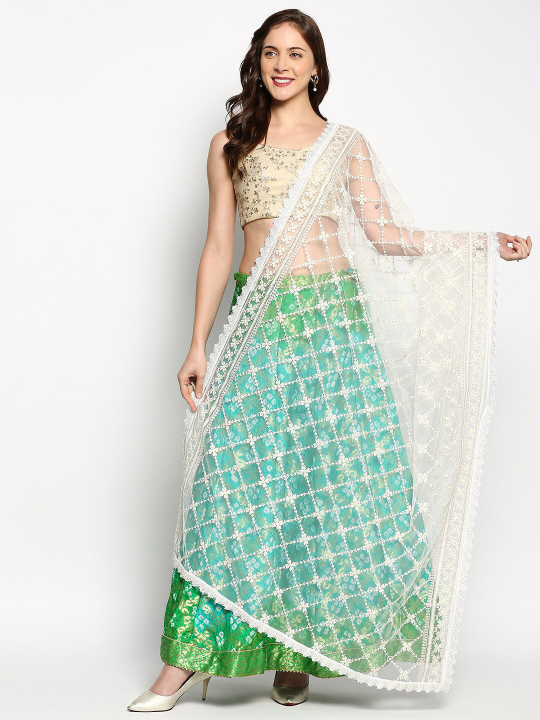 Buy Dupatta Bazaar Floral Embroidered Dupatta With Sequinned - Dupatta ...