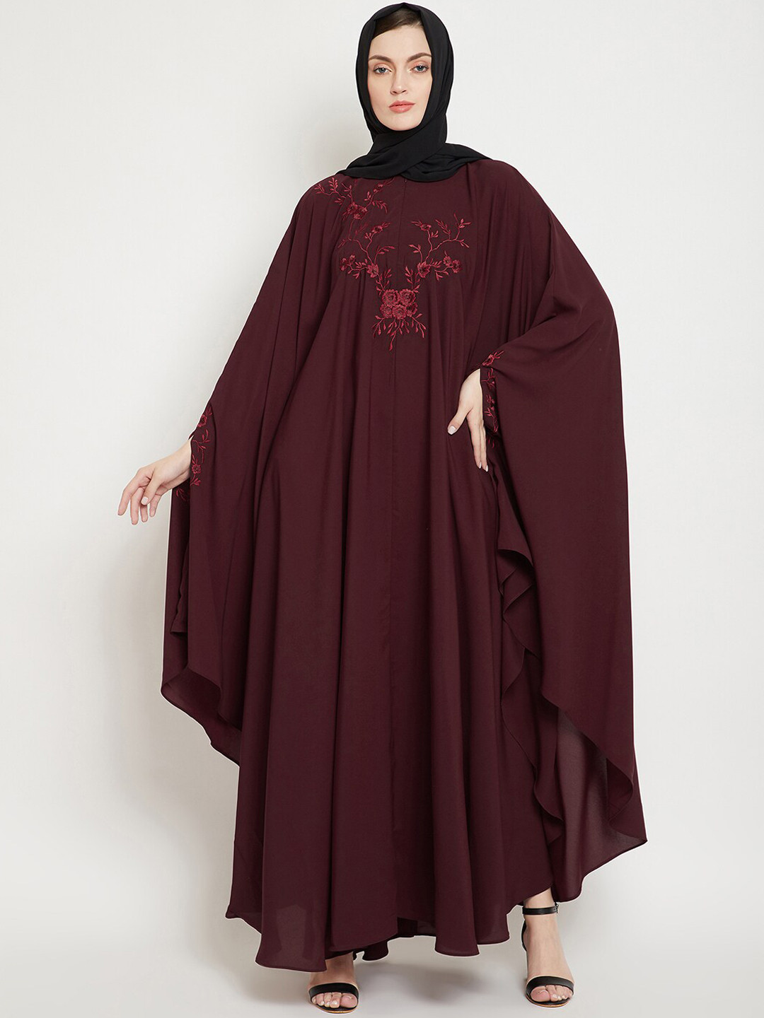 Buy NABIA Women Embroidered Irani Kaftan Abaya Burqa - Burqas for Women ...