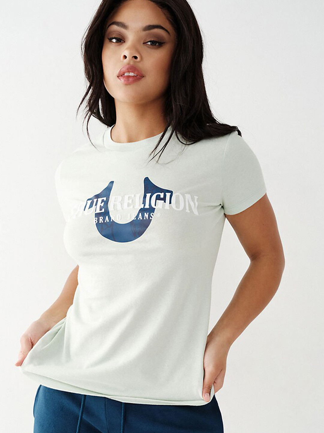 Buy True Religion Women Brand Logo Printed Slim Fit Pure Cotton T Shirt ...