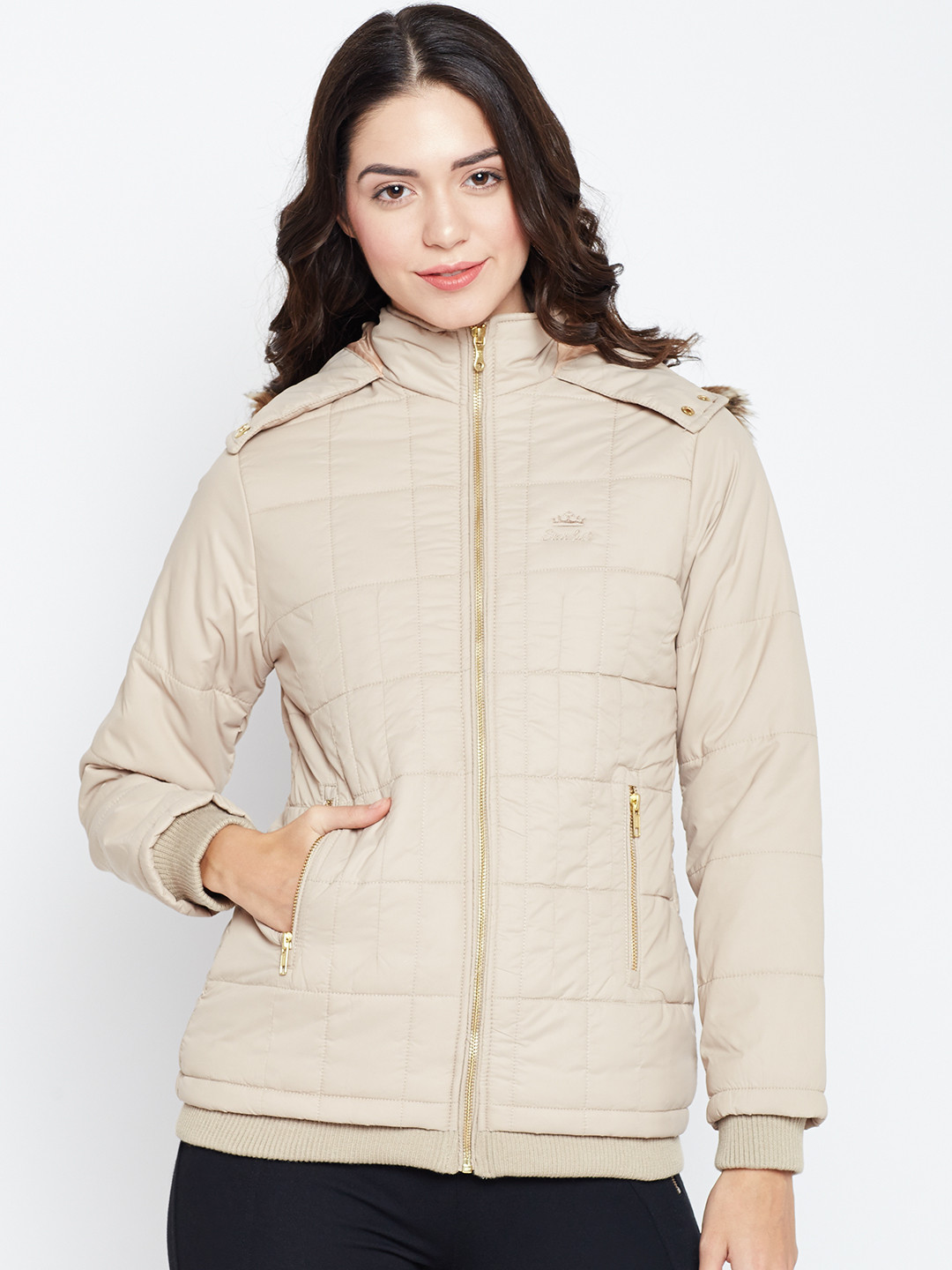 Buy Duke Women Beige Quilted Hooded Parka Jacket - Jackets for Women ...
