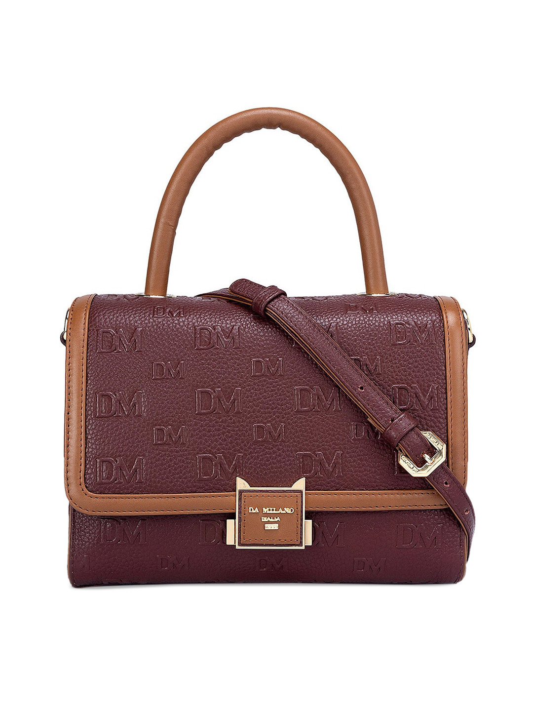 Buy Da Milano Women Geometric Leather Structured Satchel - Handbags for ...