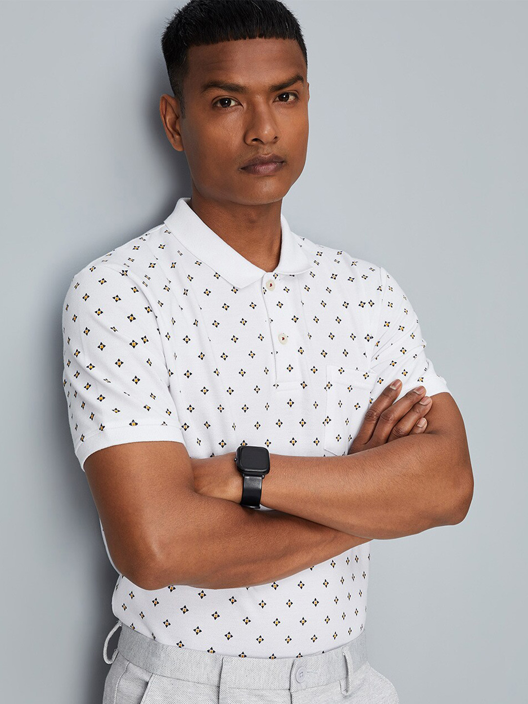Buy Max Men White Printed Polo Collar Cotton T Shirt - Tshirts for Men ...