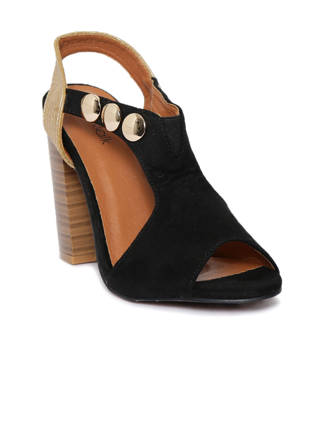 Buy Catwalk Women Black & Gold Toned Block Heels - Heels for Women ...