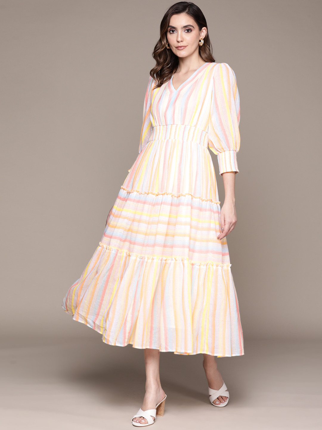Buy Label Ritu Kumar Candy Striped Pure Cotton Maxi Dress - Dresses for ...