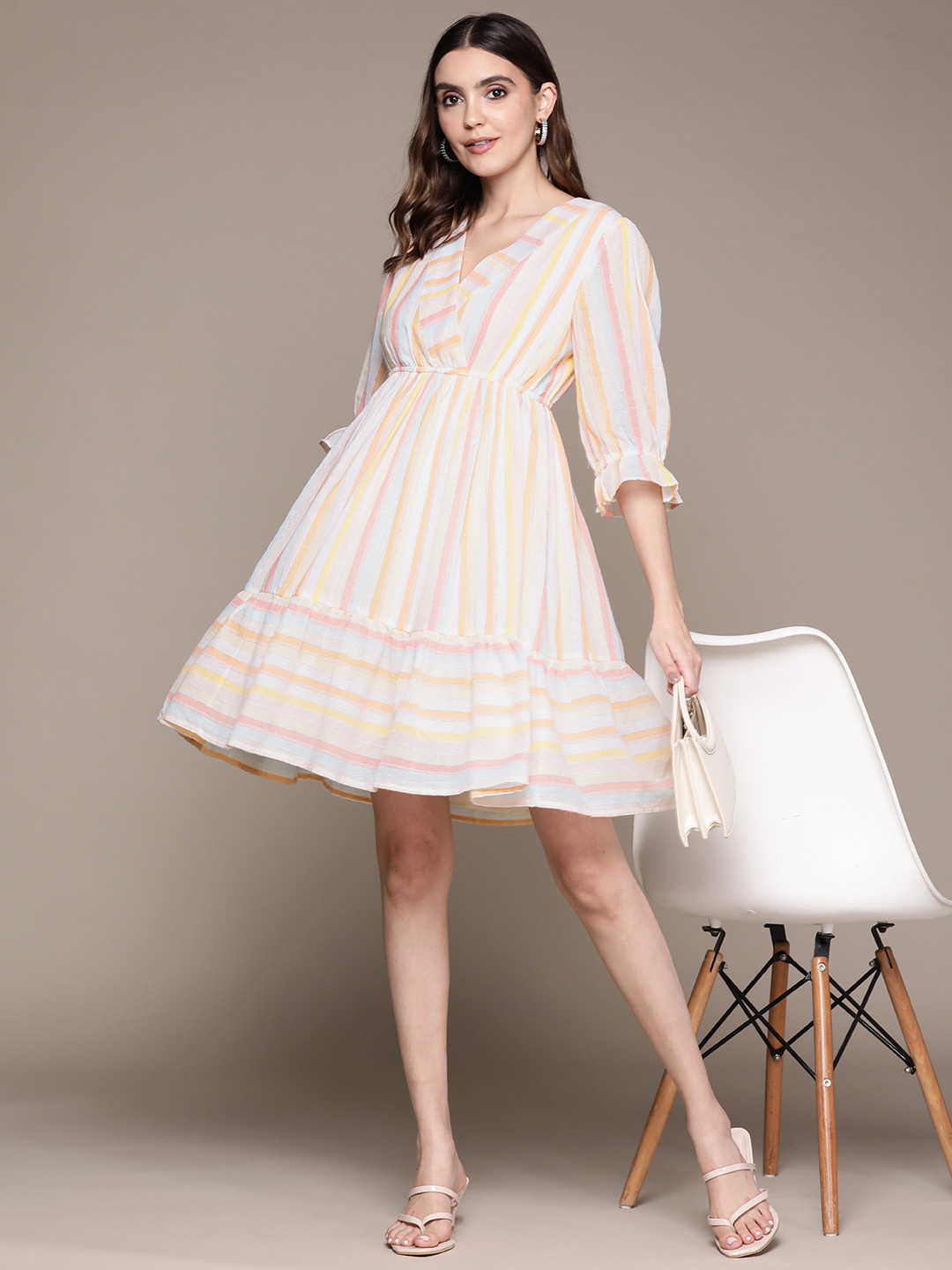 Buy Label Ritu Kumar Candy Striped Pure Cotton Wrap Dress - Dresses for ...