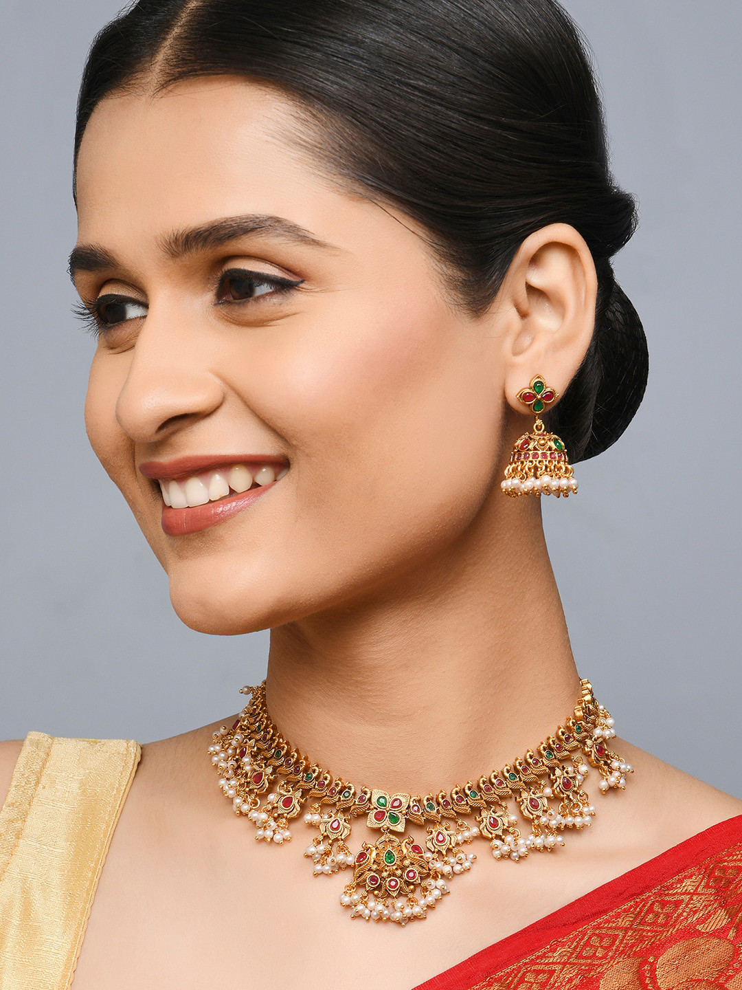 Buy Fida Gold Plated Stone Studded & Beaded Jewellery Set - Jewellery ...