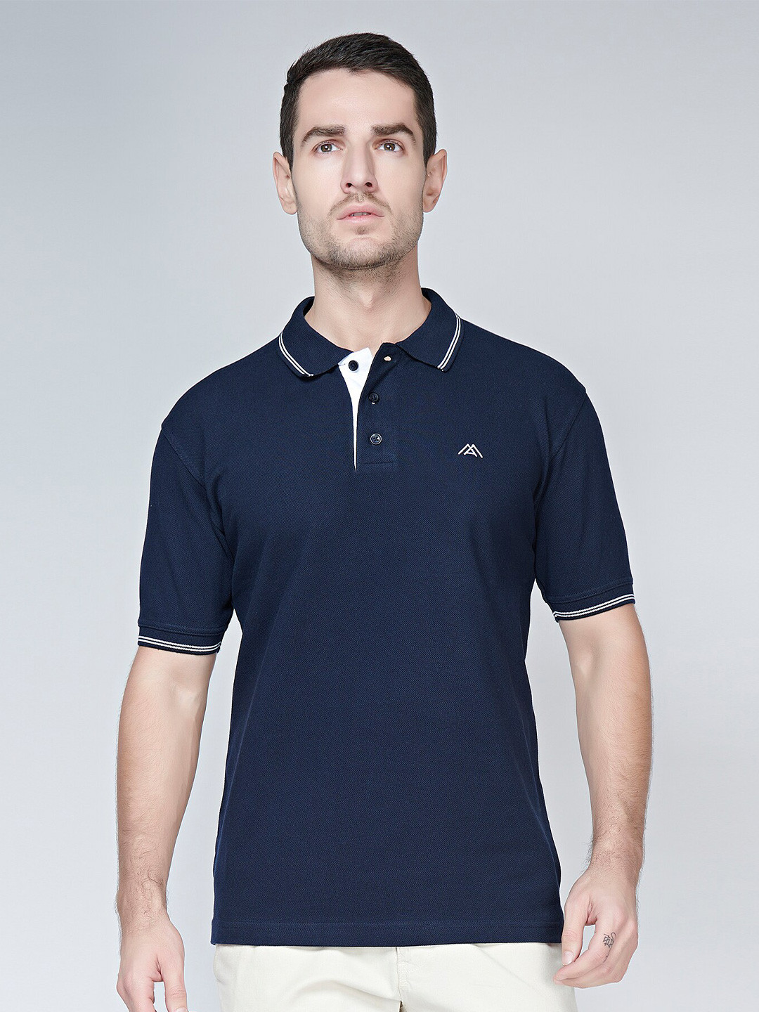 Buy MARK & ALBERT Men Polo Collar Pure Cotton Slim Fit T Shirt ...