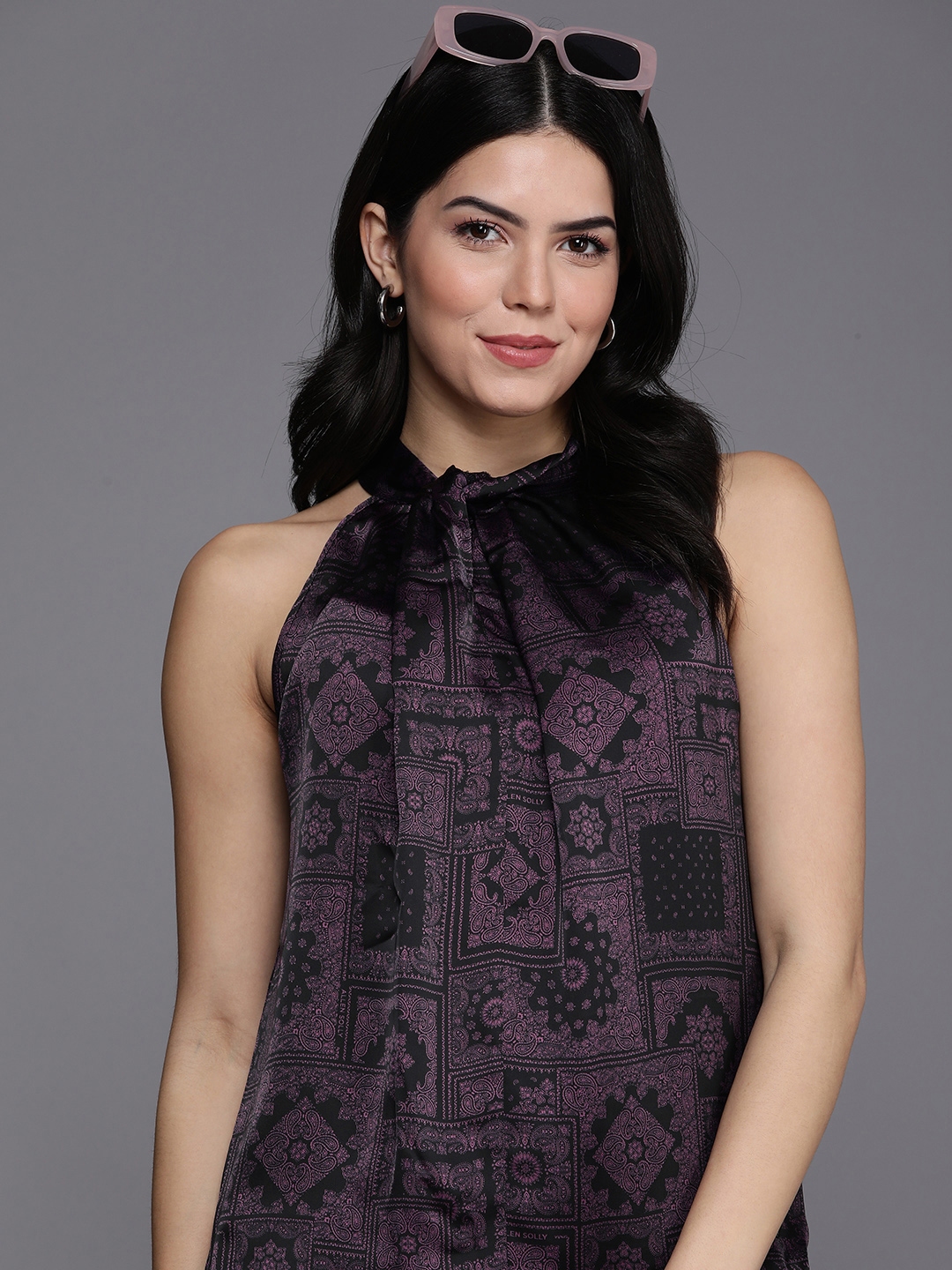 Buy Allen Solly Woman Print Tie Up Neck Ethnic Top Tops For Women