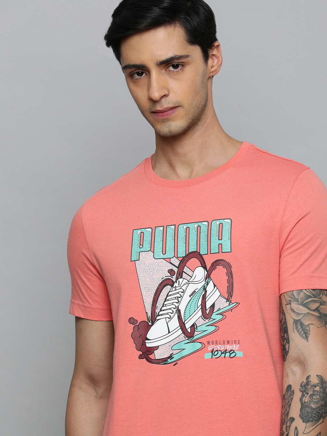 Buy Puma Brand Logo Graphic Printed Pure Cotton Slim Fit Outdoor T ...