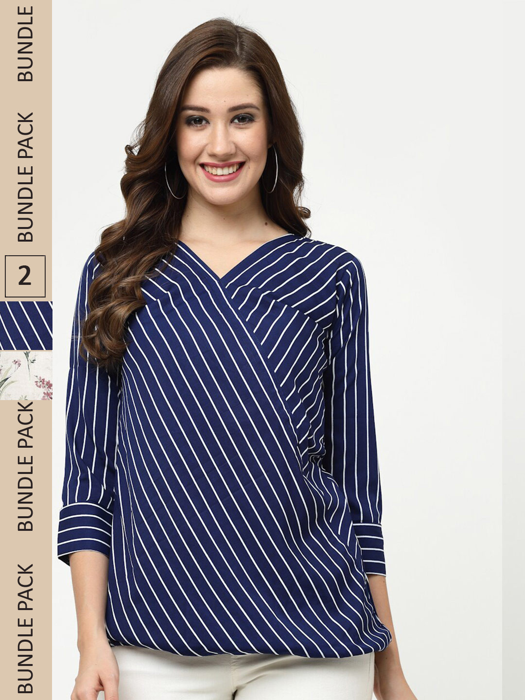 Buy MISS AYSE Pack Of 2 V Neck Striped Wrap Top - Tops for Women ...