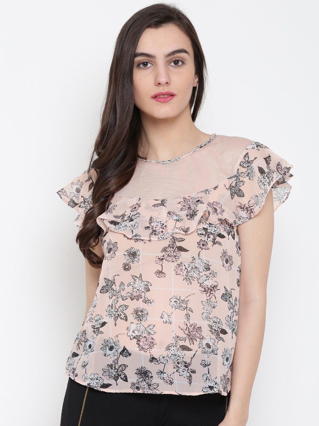 Buy OPt Women Peach Coloured Printed Top - Tops for Women 2166930 | Myntra