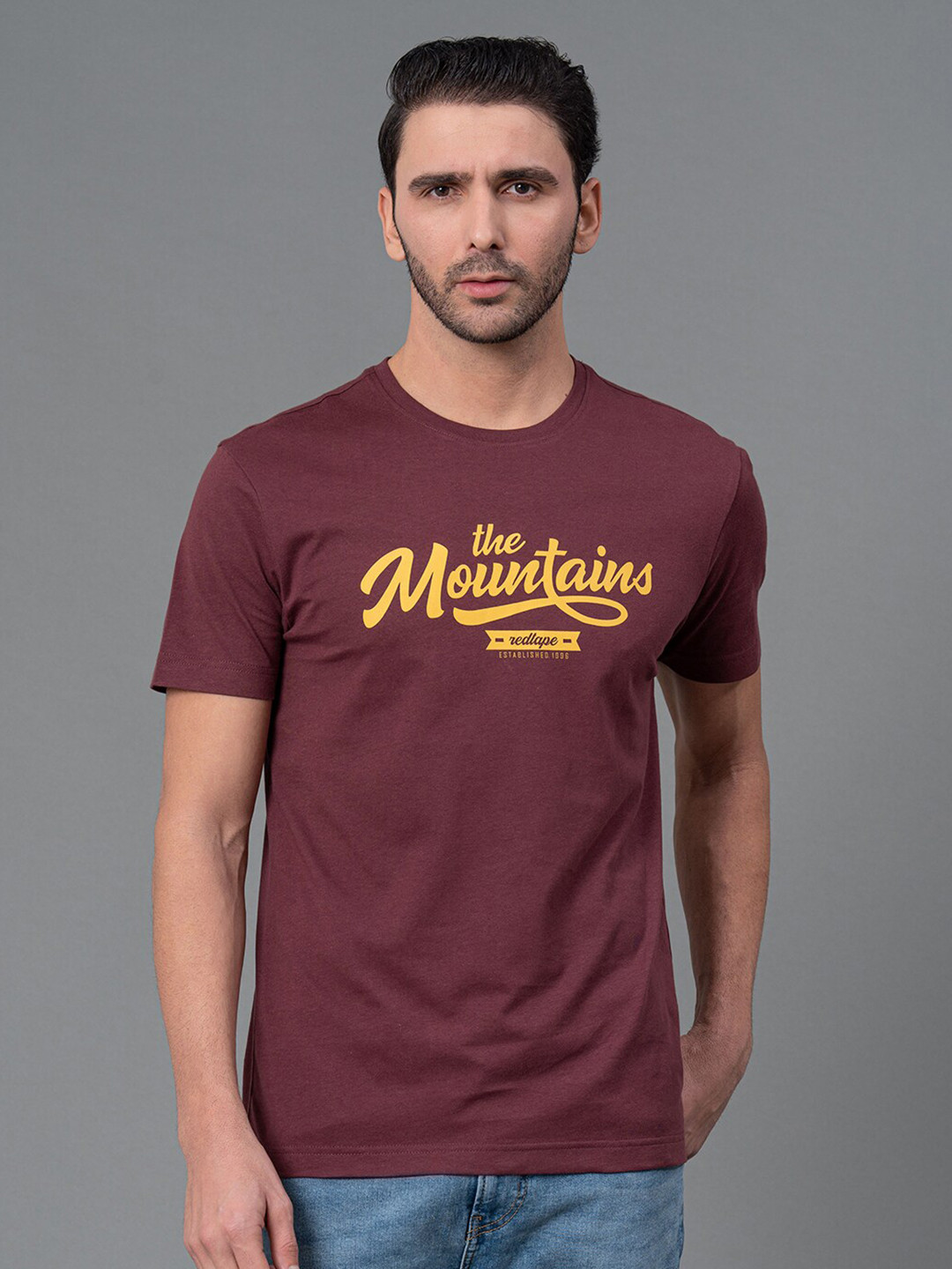 Buy Red Tape Men Graphic Print Pure Cotton Round Neck Half Sleeve T ...