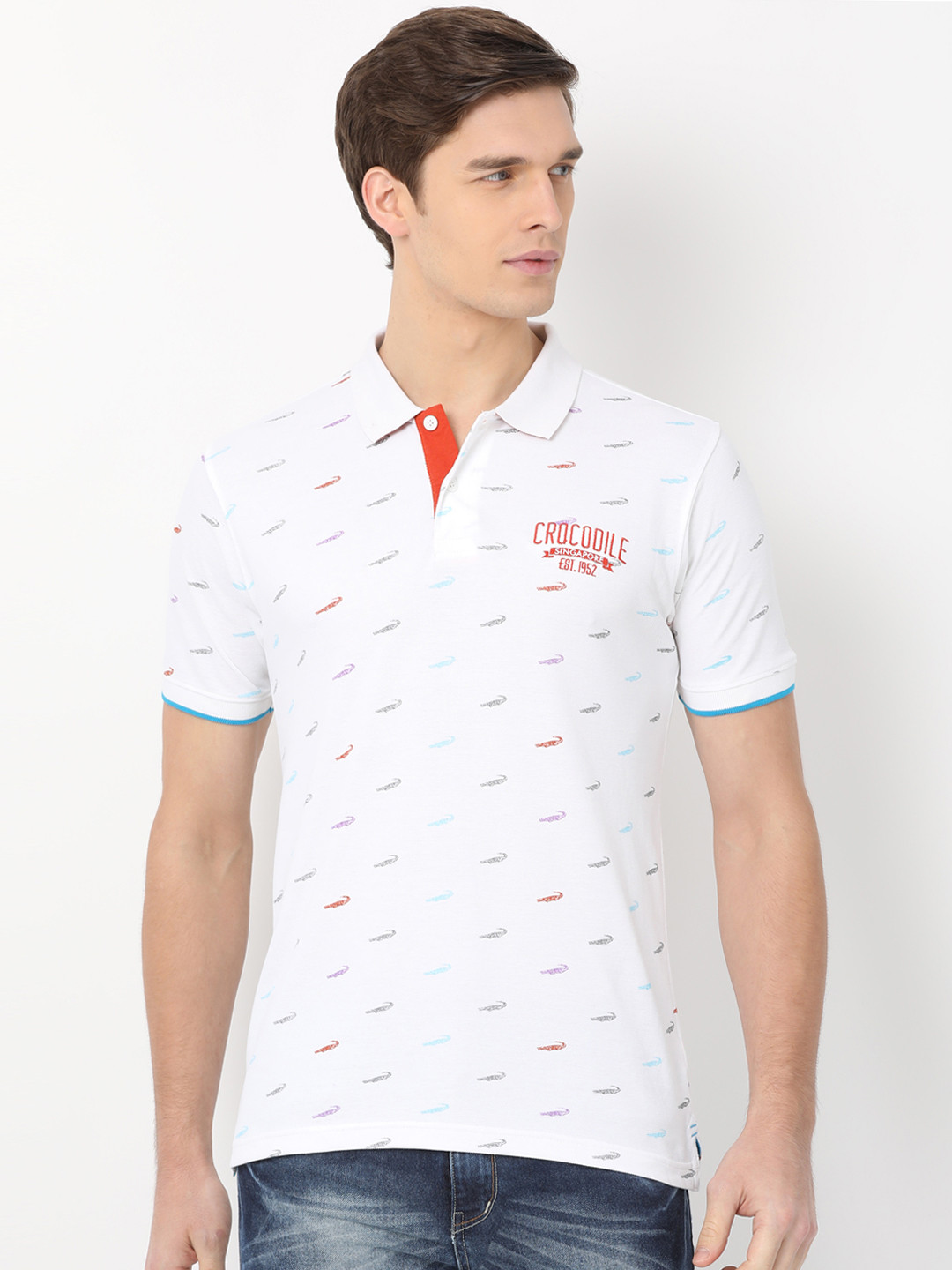 Buy Crocodile Men White Printed Polo Collar T Shirt - Tshirts for Men ...