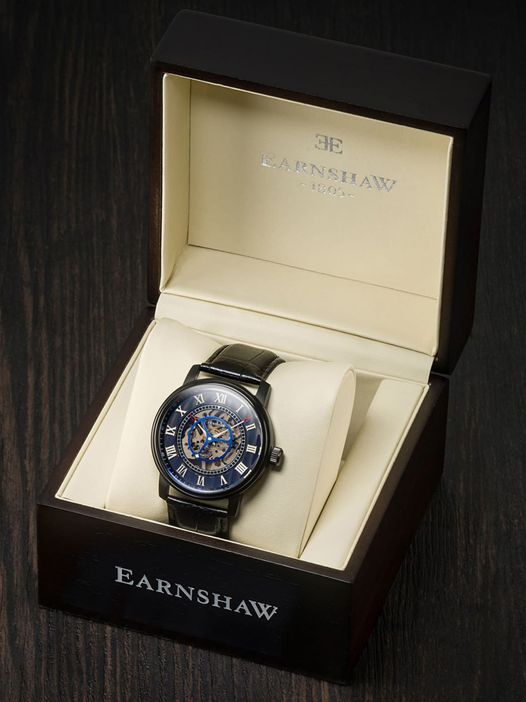 Buy EARNSHAW Men Embellished Dial & Leather Straps Analogue Automatic ...
