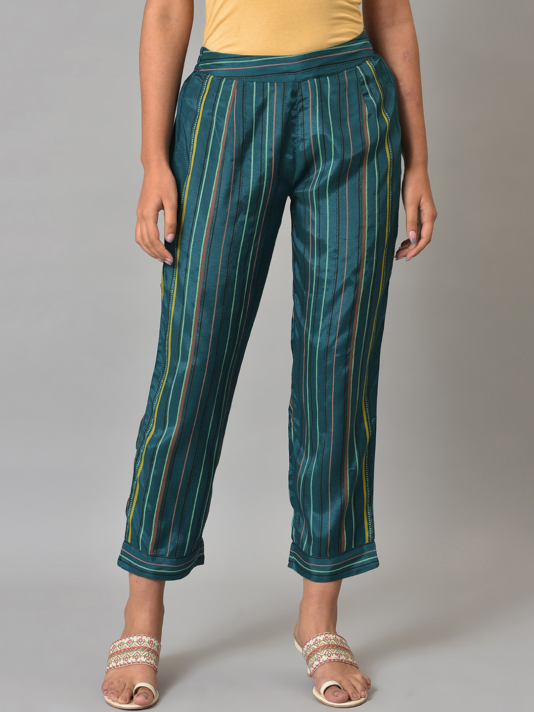 Buy W Women Women Striped Trousers - Trousers for Women 21674422 | Myntra