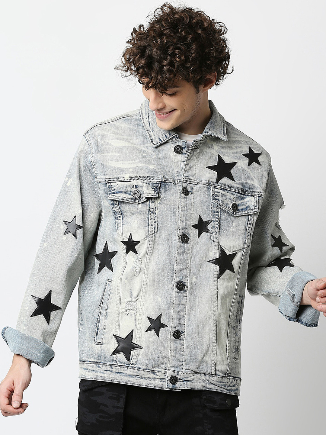 Buy WAIMEA Men Washed Denim Jacket With Patch Work - Jackets for Men ...