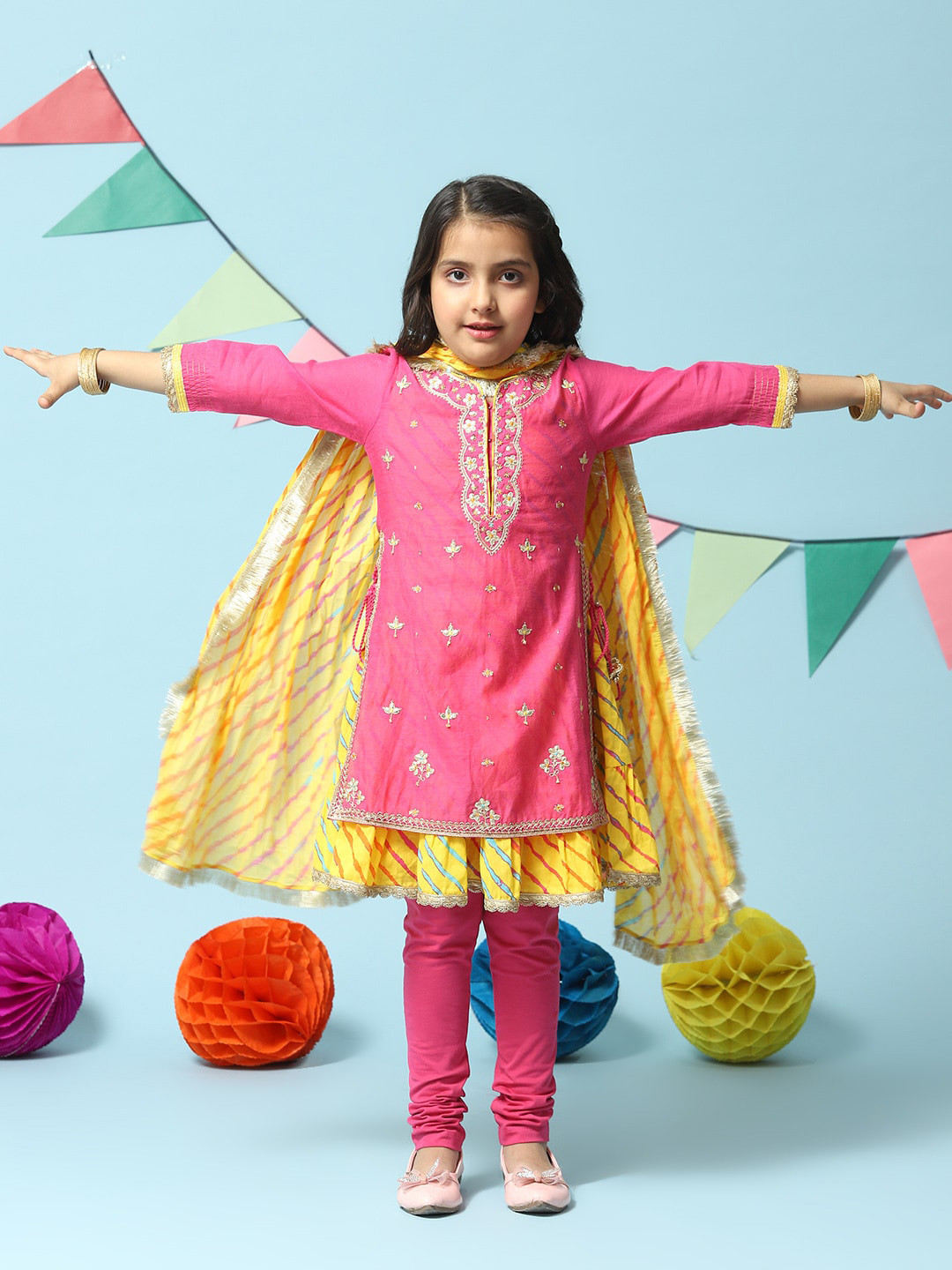 Buy Biba Girls Embroidered Beads & Stones Kurta With Churidar & Dupatta ...