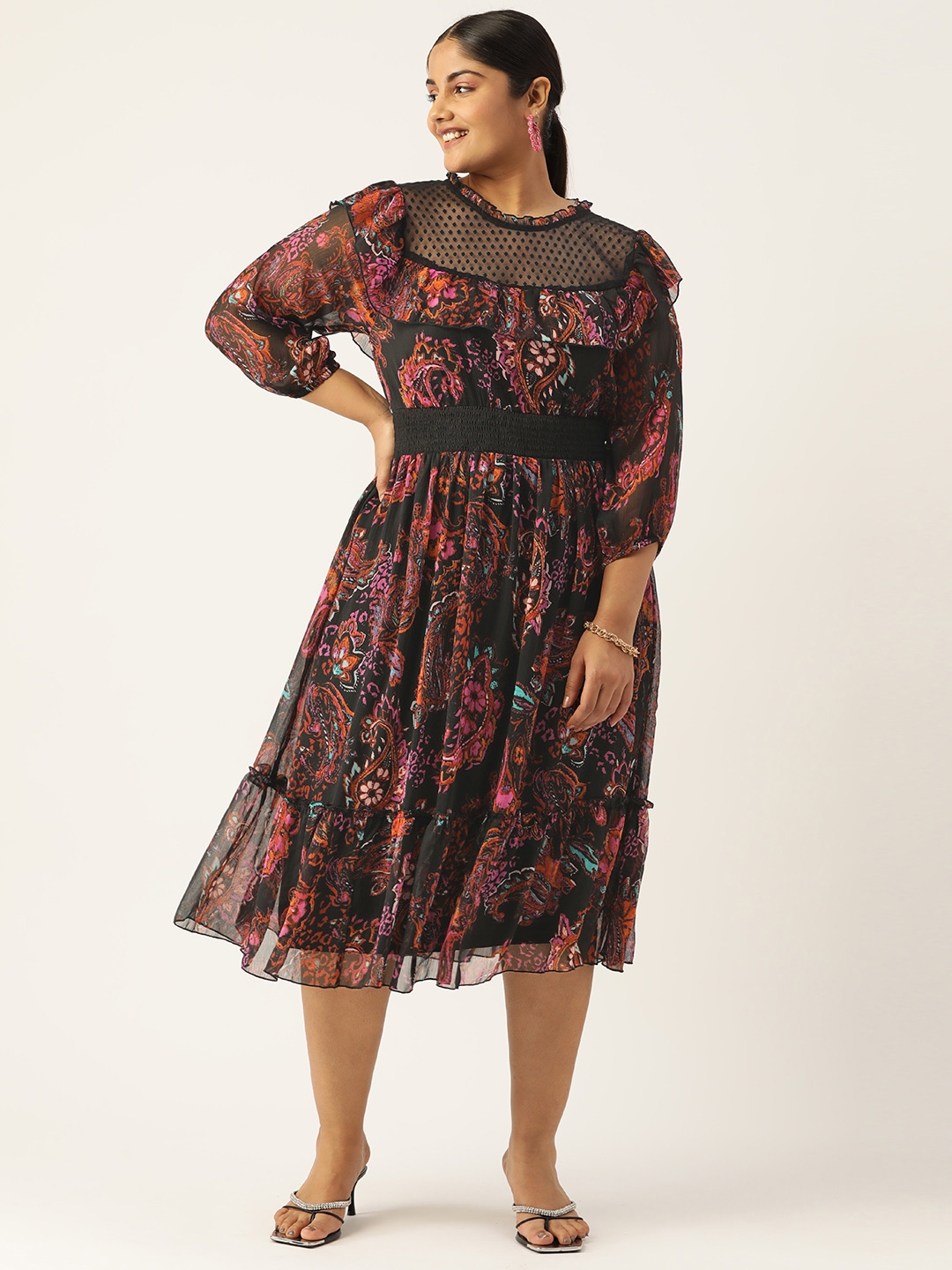 Buy Antheaa Curve Plus Size Ethnic Motifs Chiffon Midi Dress Dresses