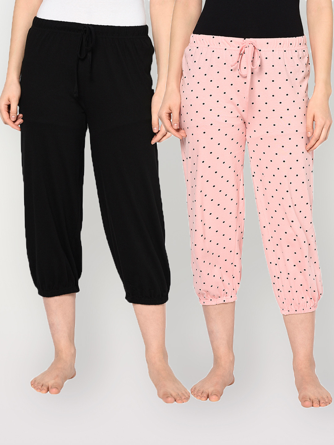 Buy SHARKTRIBE Women Pack Of 2 Cotton Lounge Capris - Lounge Pants for ...