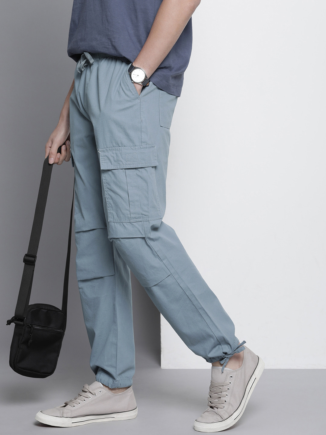 Buy The Indian Garage Co Solid Loose Fit Cargos - Trousers for Men ...