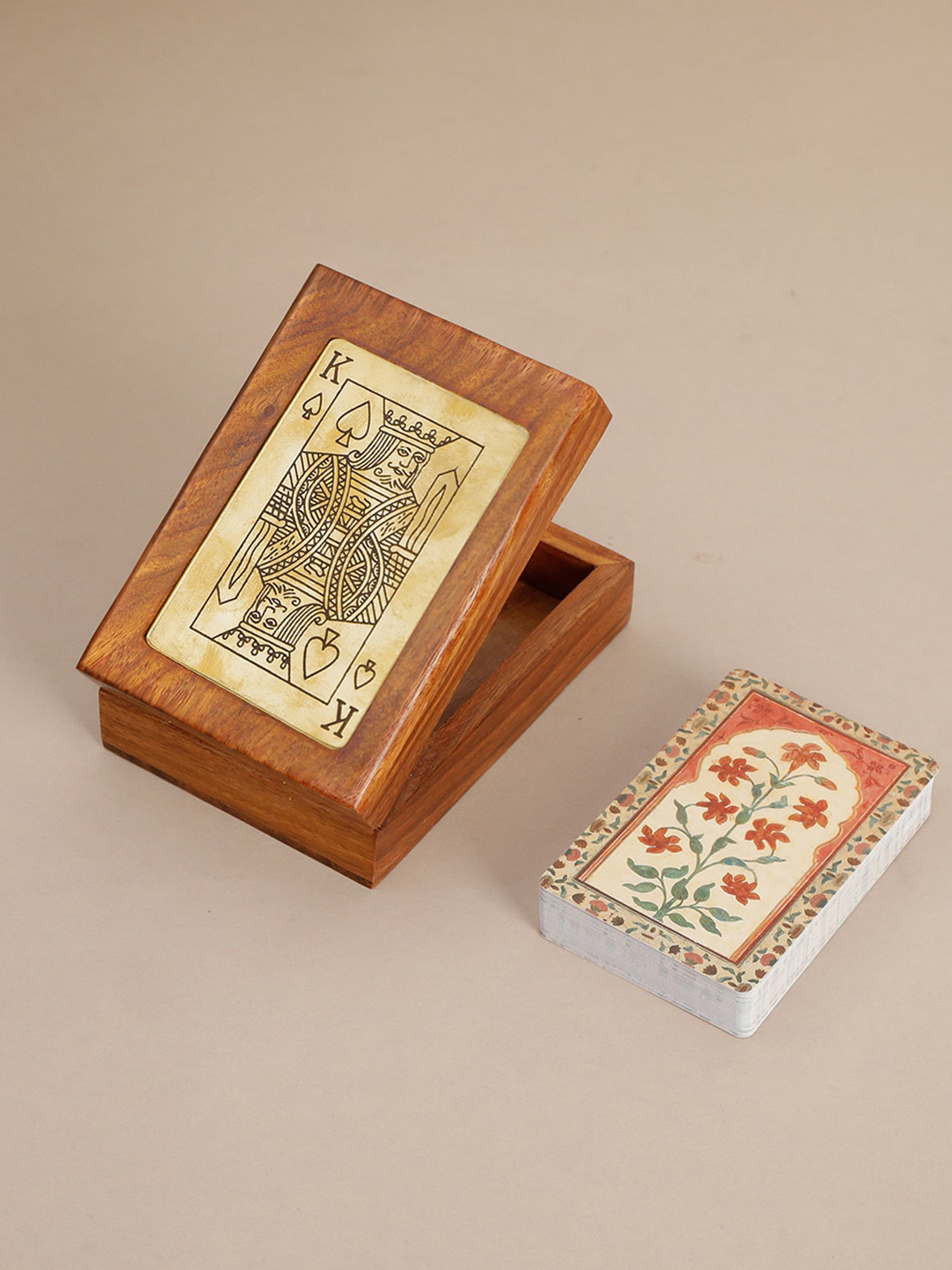 Buy Fabindia Vivaram Wooden Box Playing Card Set King - Organisers for ...