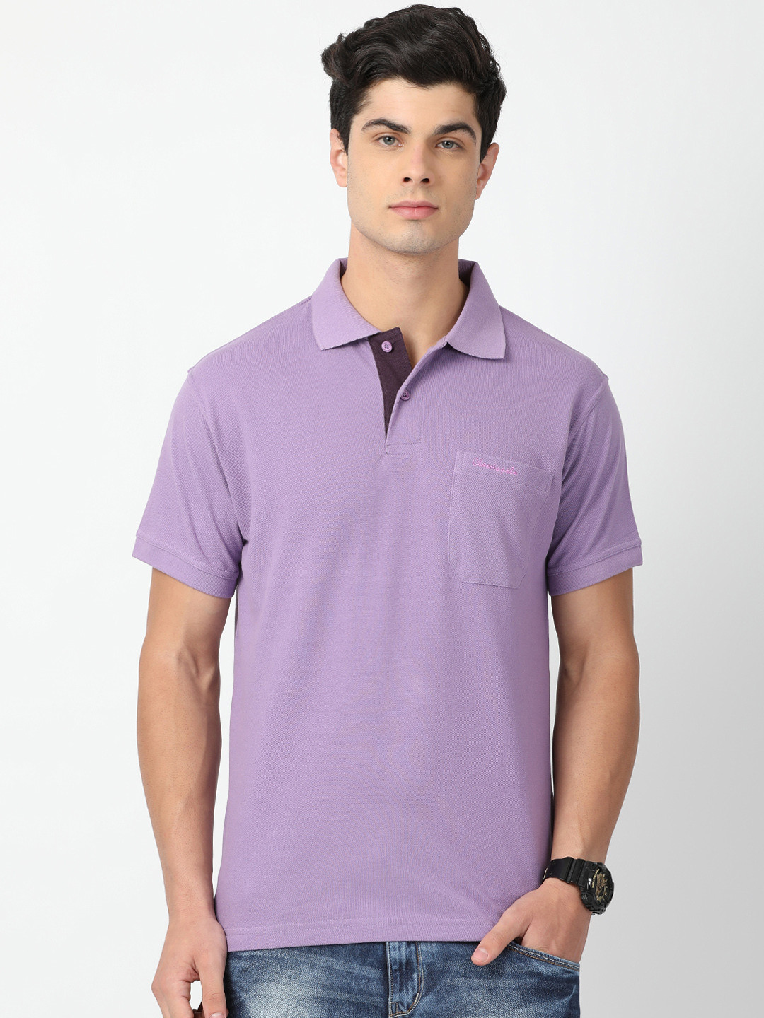 Buy Classic Polo Men Lavender Solid Polo Collar T Shirt - Tshirts for ...
