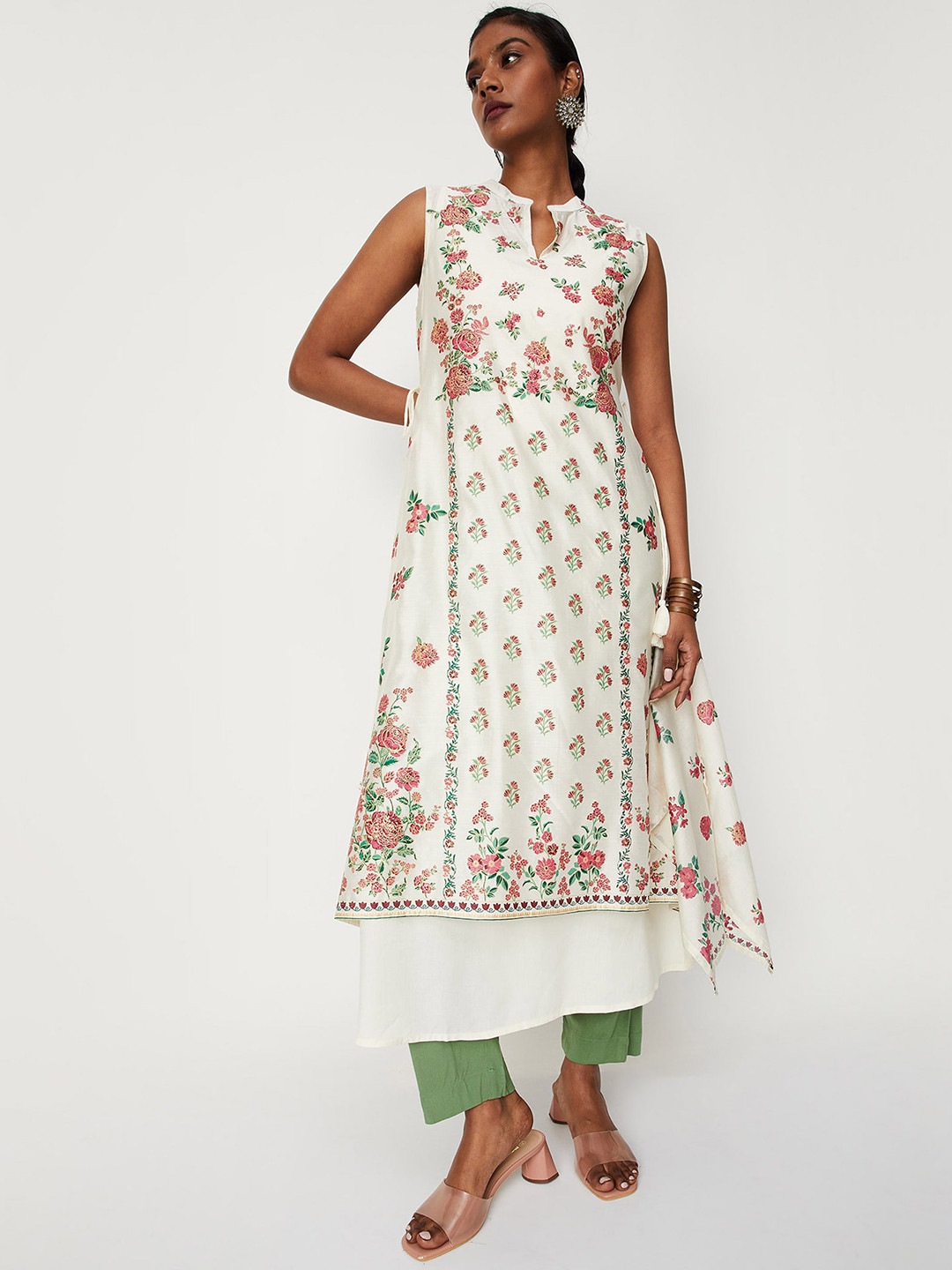 Buy Max Women Floral Printed Layered A Line Kurta - Kurtas for Women ...