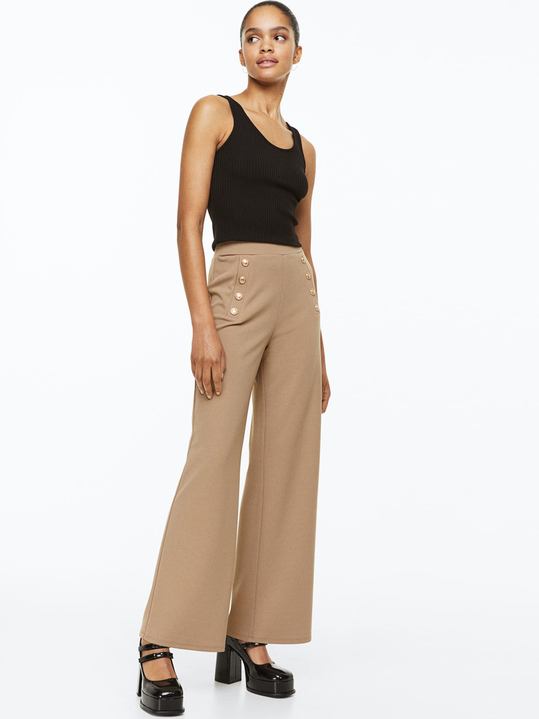 Buy H&M Women Button Front Trousers - Trousers for Women 21700612 | Myntra