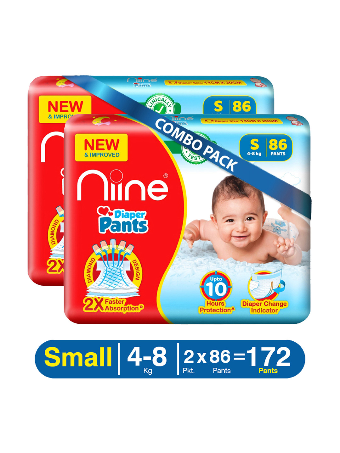 Buy Niine Pack Of 2 Baby Diaper Pants Small(S) Size (4 8 KG) 172 Pants ...