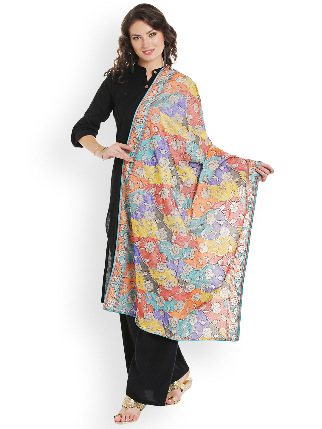 Buy Dupatta Bazaar Multicoloured Kantha Work Embroidered Dupatta ...