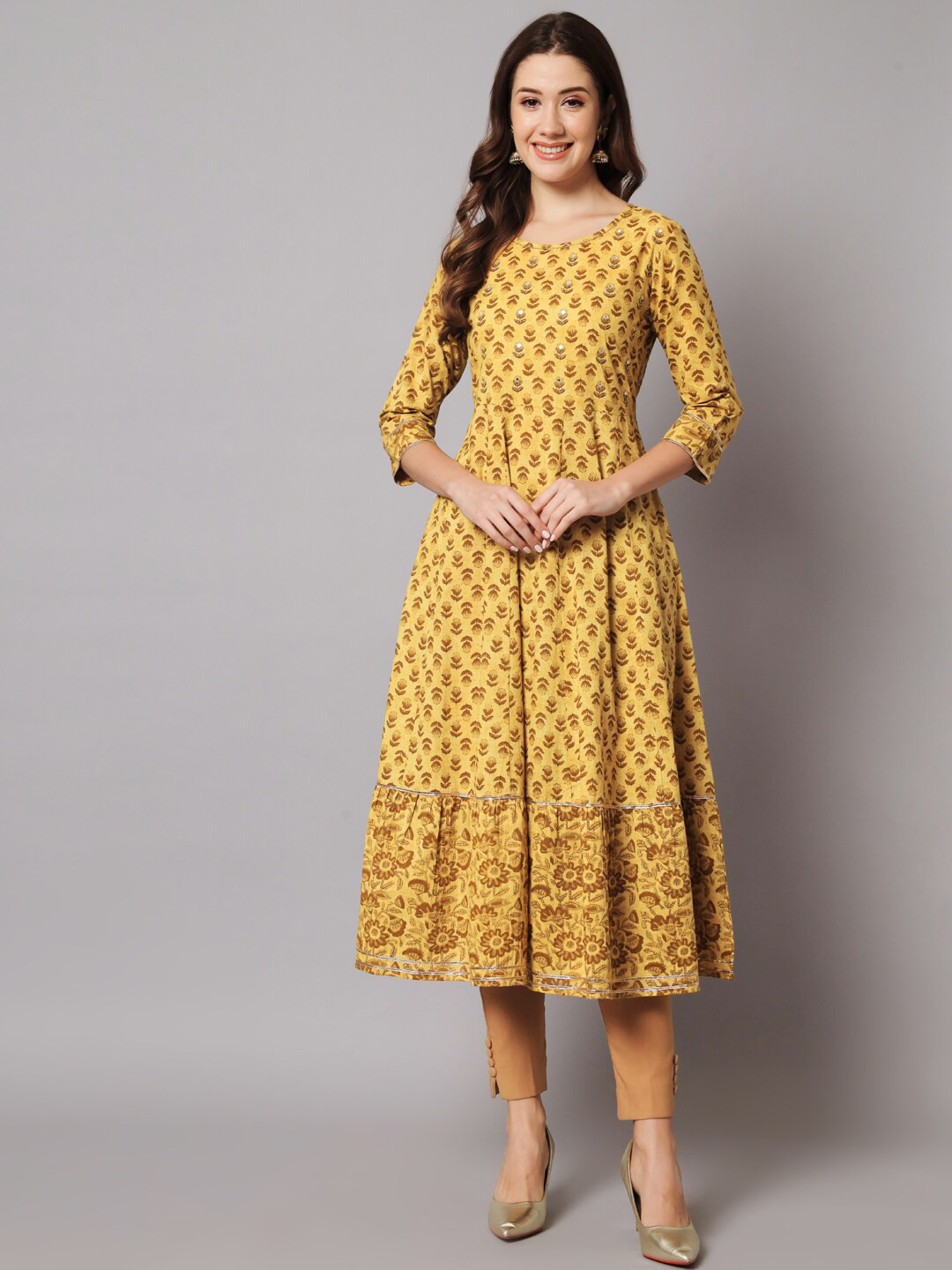 Buy NITVAN Square Neck Ethnic Motifs Printed Round Neck Anarkali Kurta ...