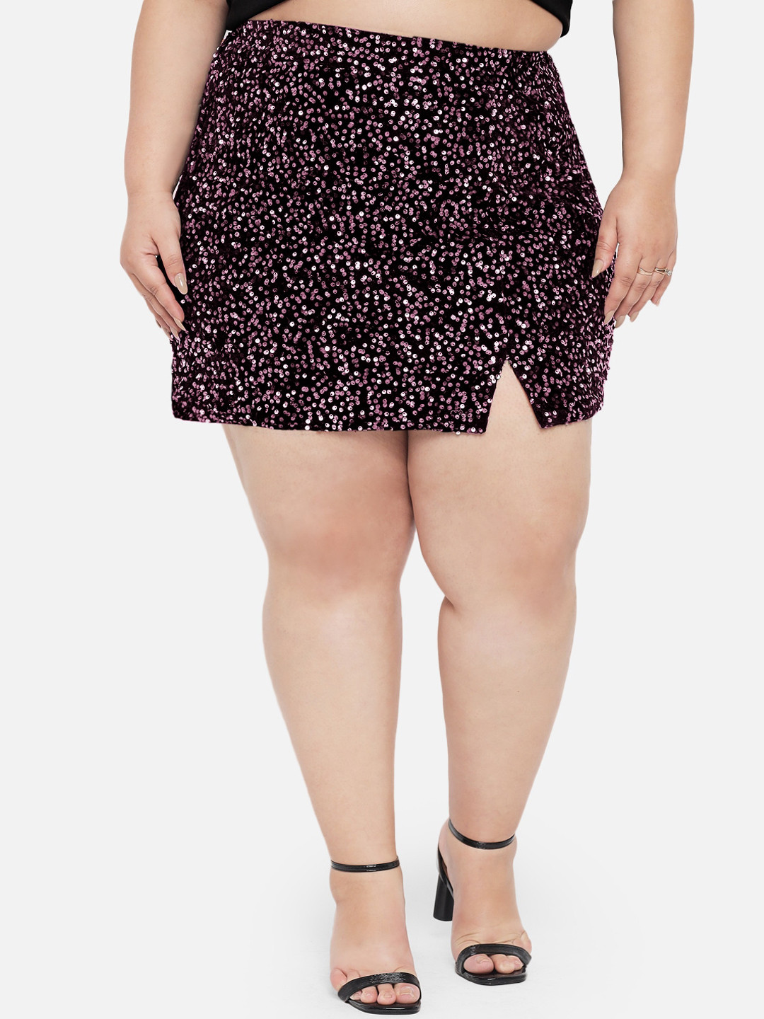 Buy Wild U Plus Size Sequin Embellished Straight Mini Skirts - Skirts ...