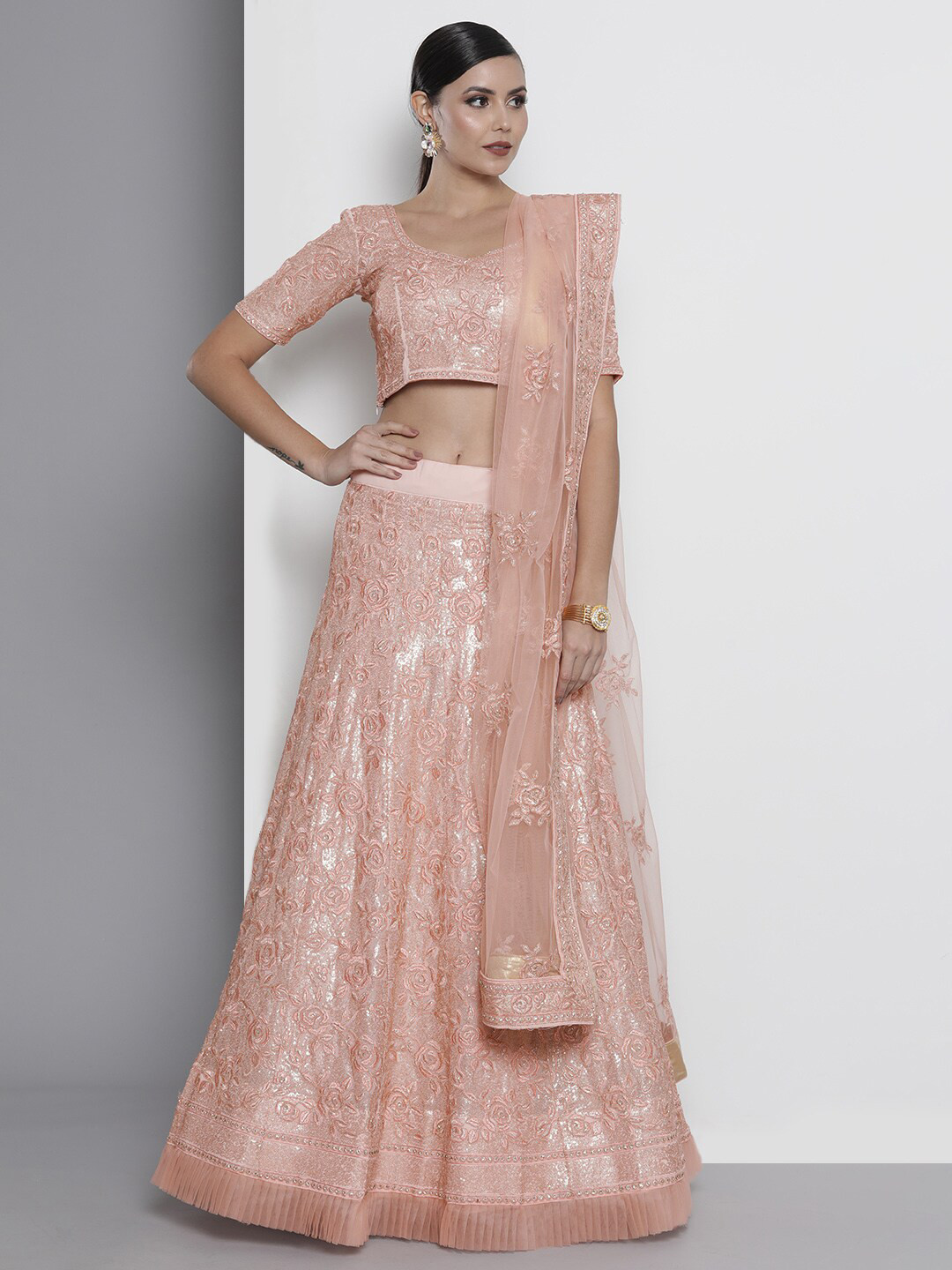 Buy Fusionic Embroidered Sequinned Semi Stitched Lehenga & Unstitched ...