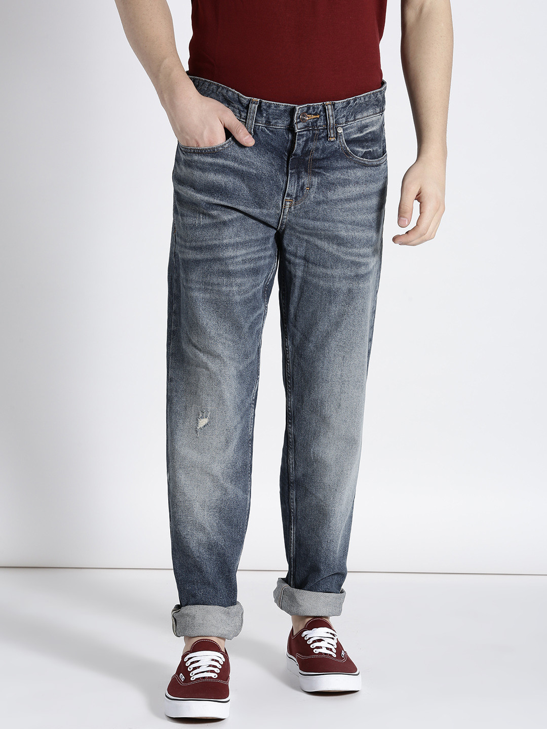 Buy S.Oliver Men Blue Relaxed Fit Mid Rise Low Distress Stretchable ...