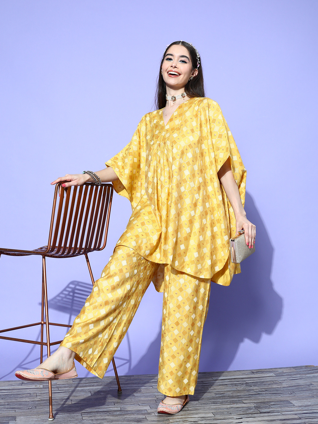 Buy Libas Geometric Kaftan Kurti With Palazzos - Kurta Sets for Women ...