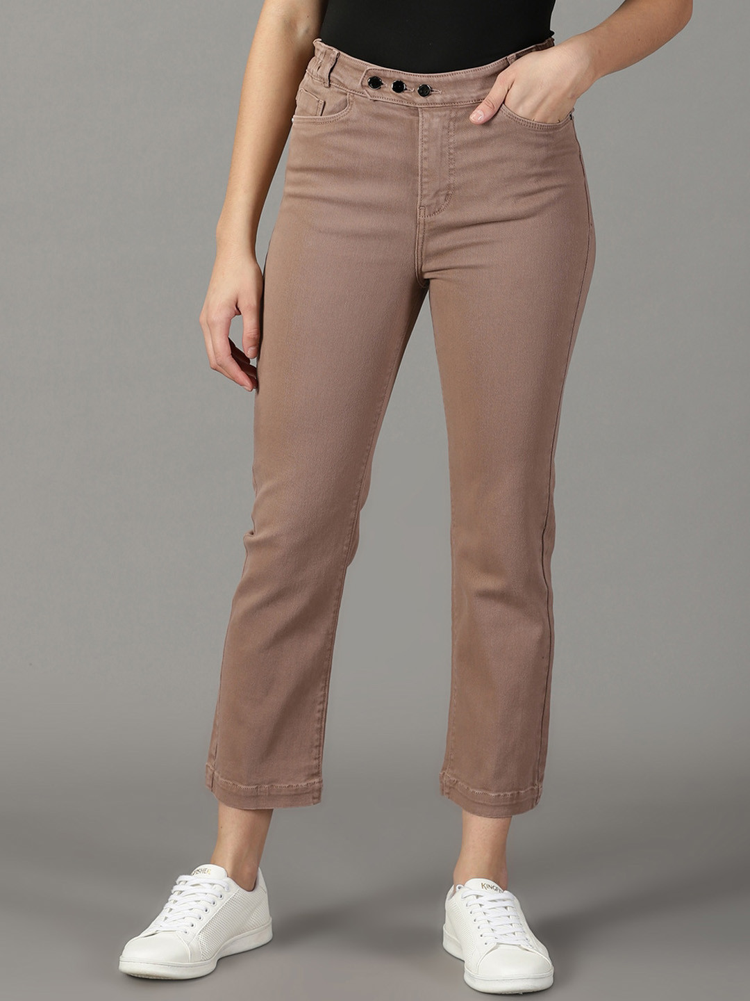 Buy SHOWOFF Women Straight Fit High Rise Cotton Stretchable Jeans ...