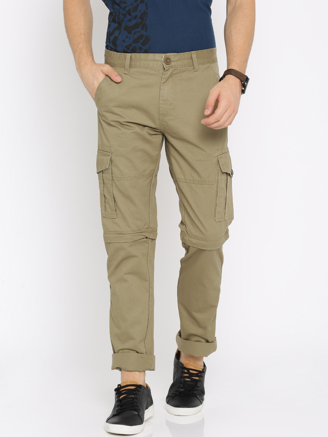 Buy RIG Men Tan Brown Regular Fit Solid Cargos - Trousers for Men ...
