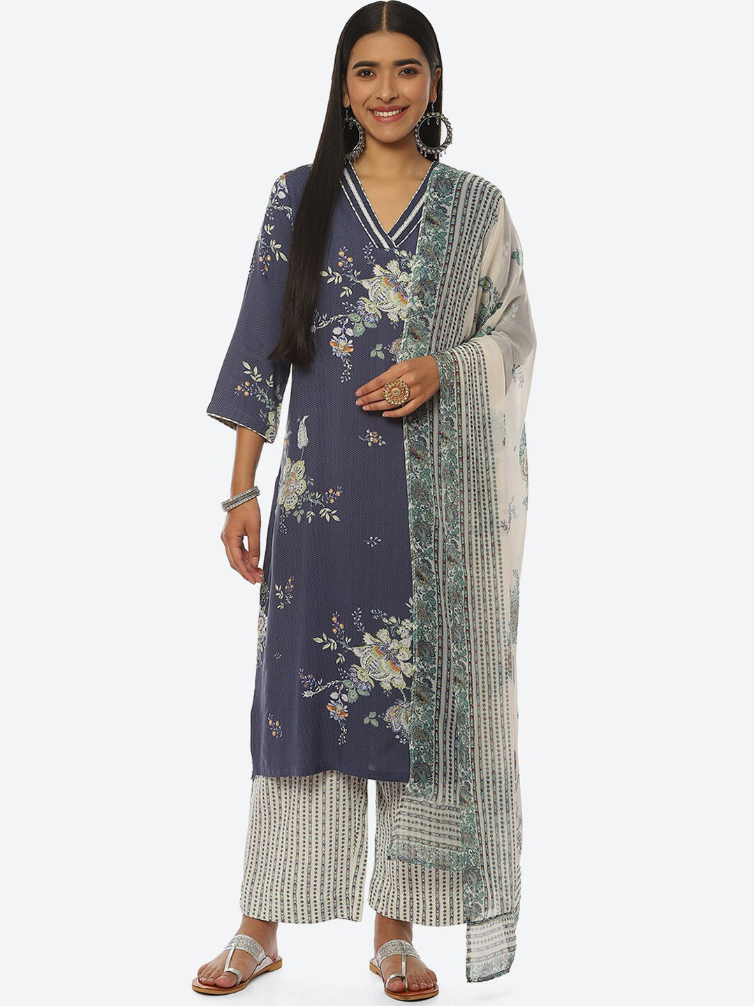 Buy Biba Women Floral Printed V Neck Kurta With Palazzos - Kurta Sets ...